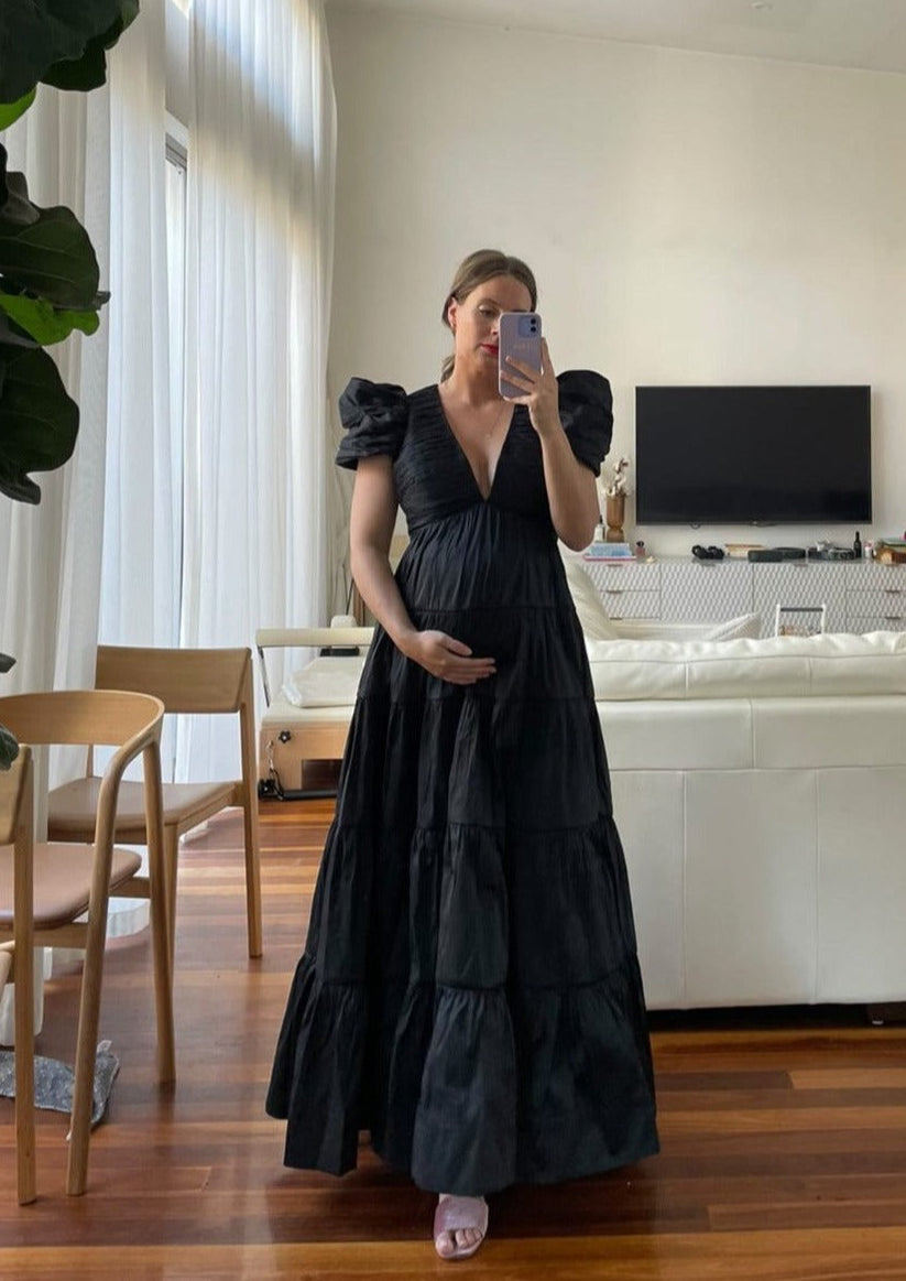 Aje Statuesque Tiered Gown, Black – Plus One Dress Hire